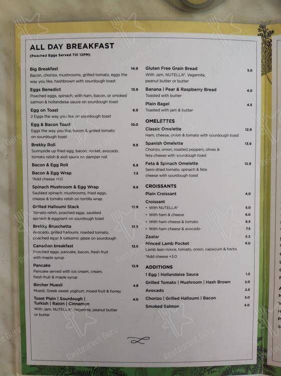 Menu at ARC Cafe, Parramatta