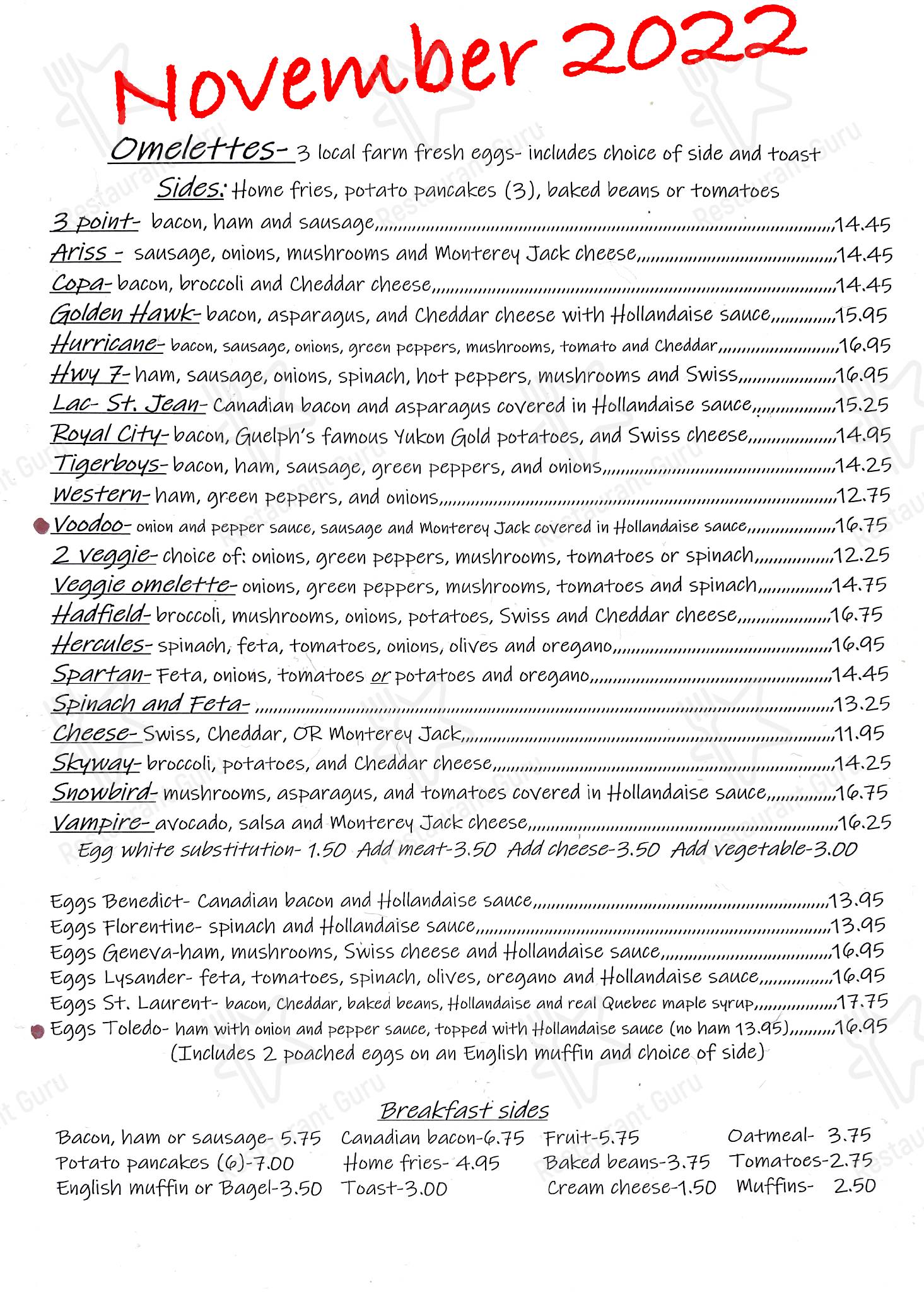 Menu at Airpark Cafe, Guelph, 50 Skyway Dr