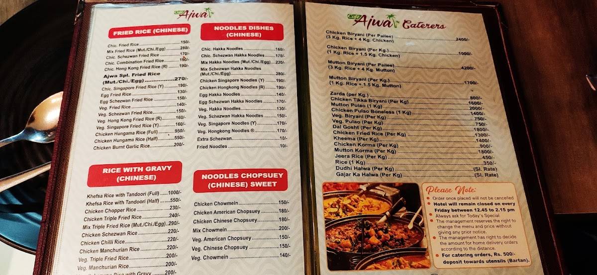 Menu at Cafe Ajwa, Sandor, Near Hussainy Colony
