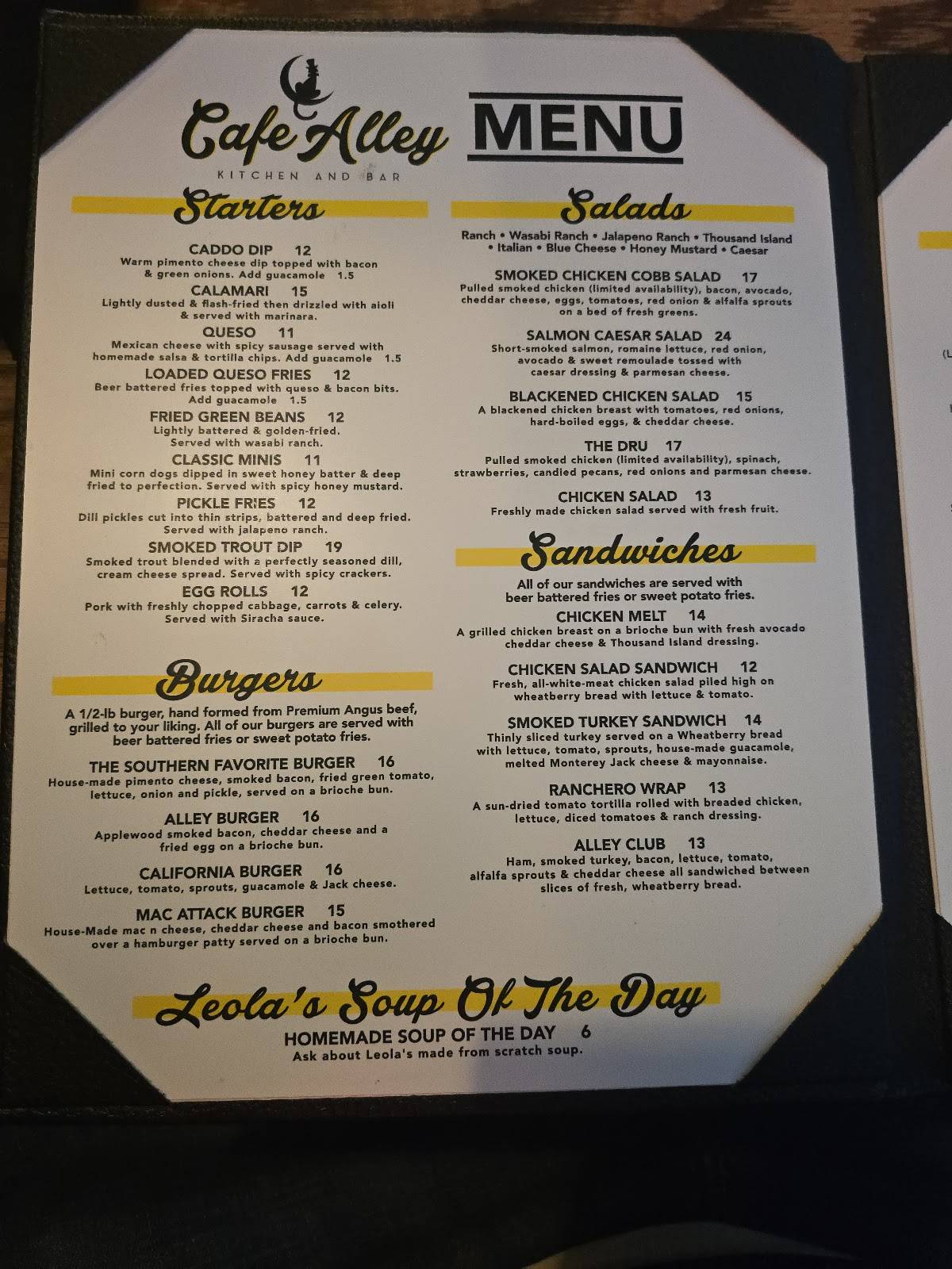 Menu at Cafe Alley, Ardmore, 126 A St NE