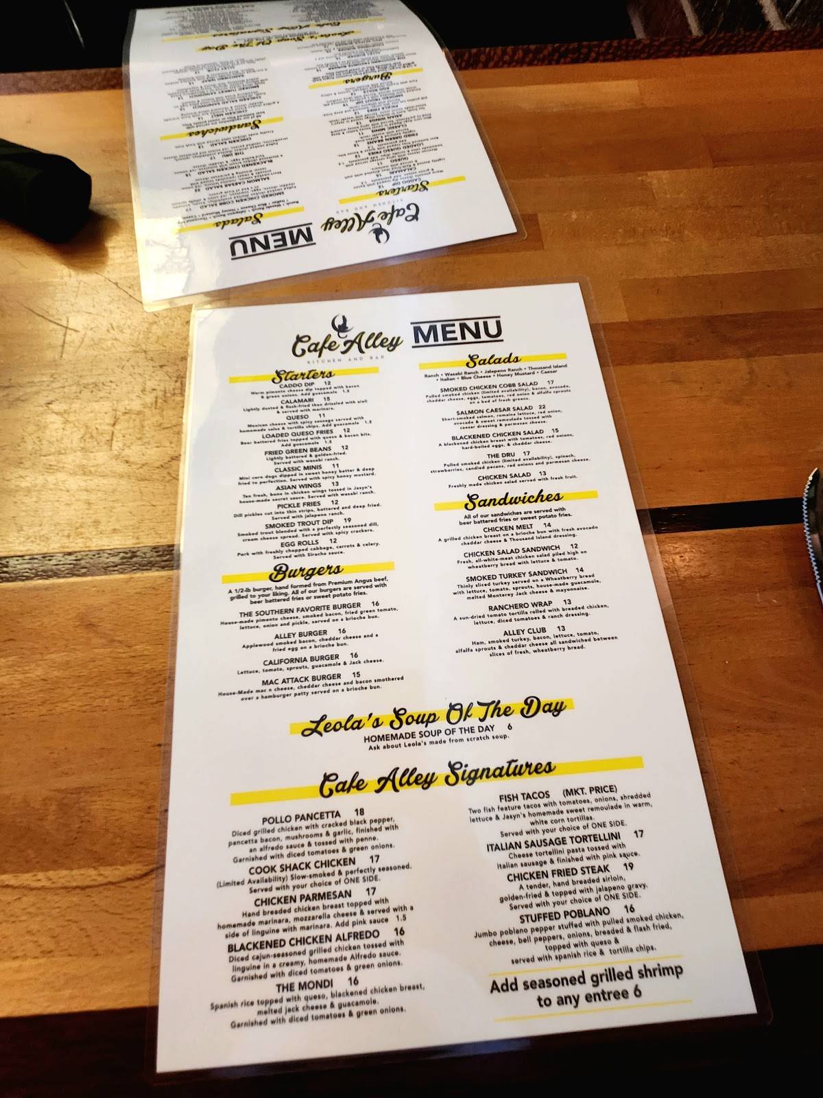 Menu at Cafe Alley, Ardmore, 126 A St NE