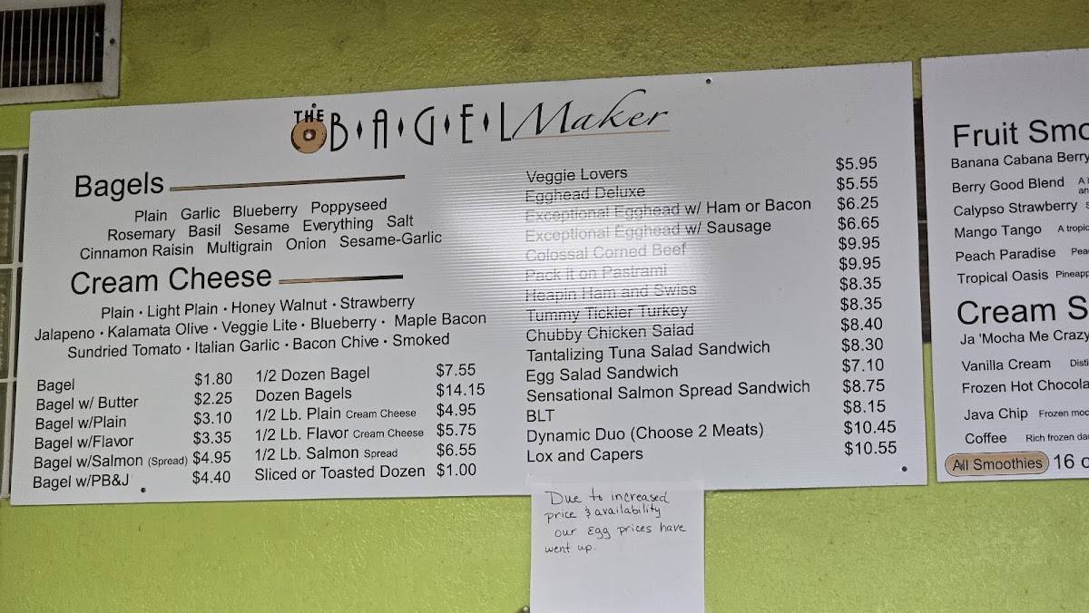 Carta del café Bagel Maker, Panama City, 41 W 4th St