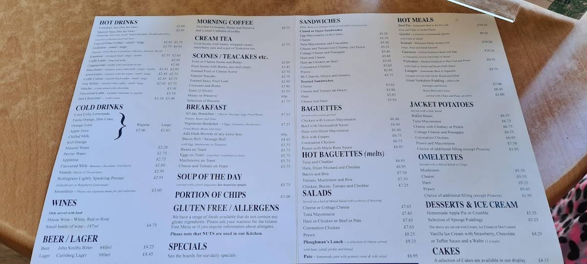 Menu at Bailey's Cafe and Tearooms, York