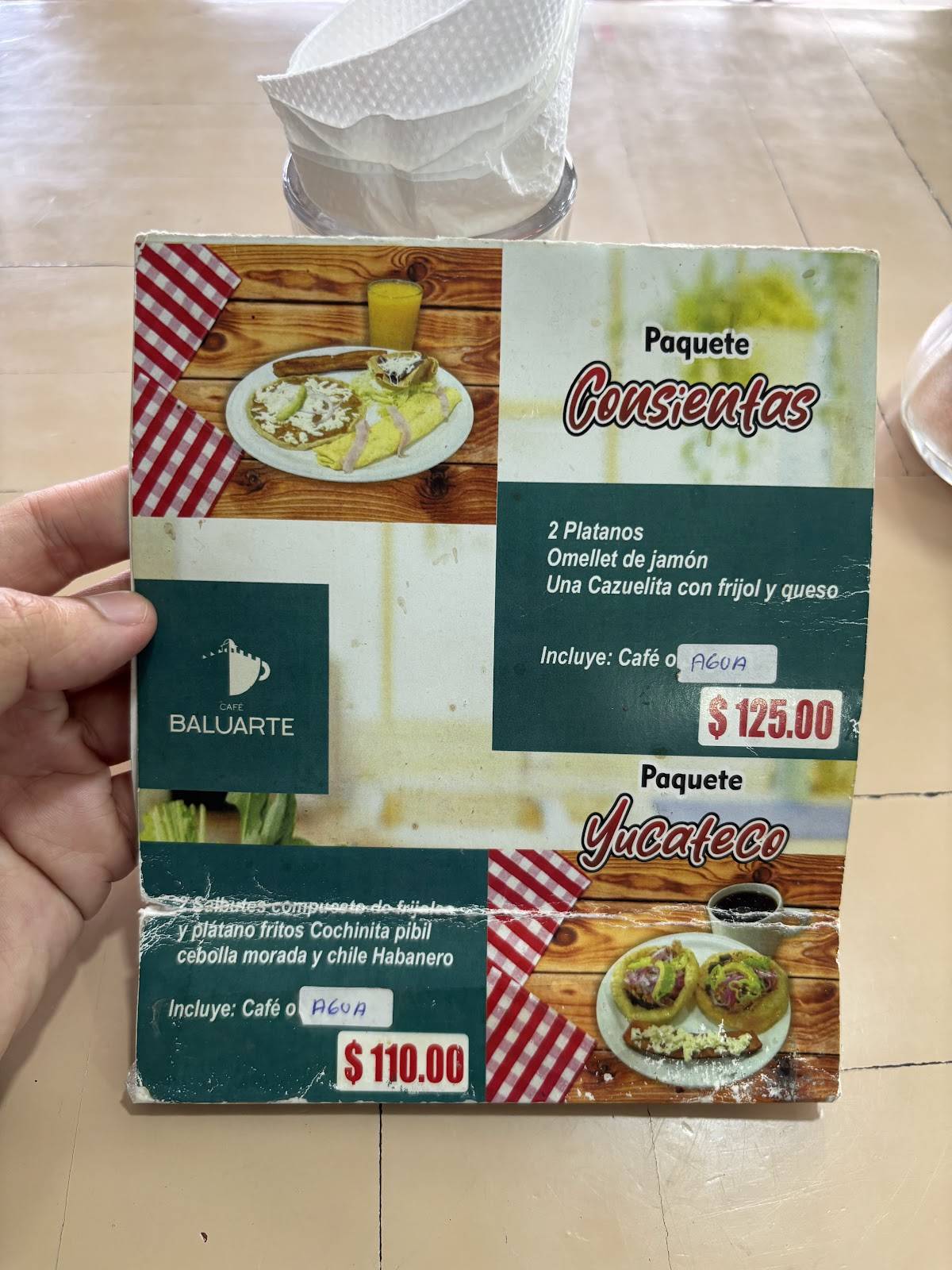 Menu at Cafe Baluarte Restaurante, Veracruz
