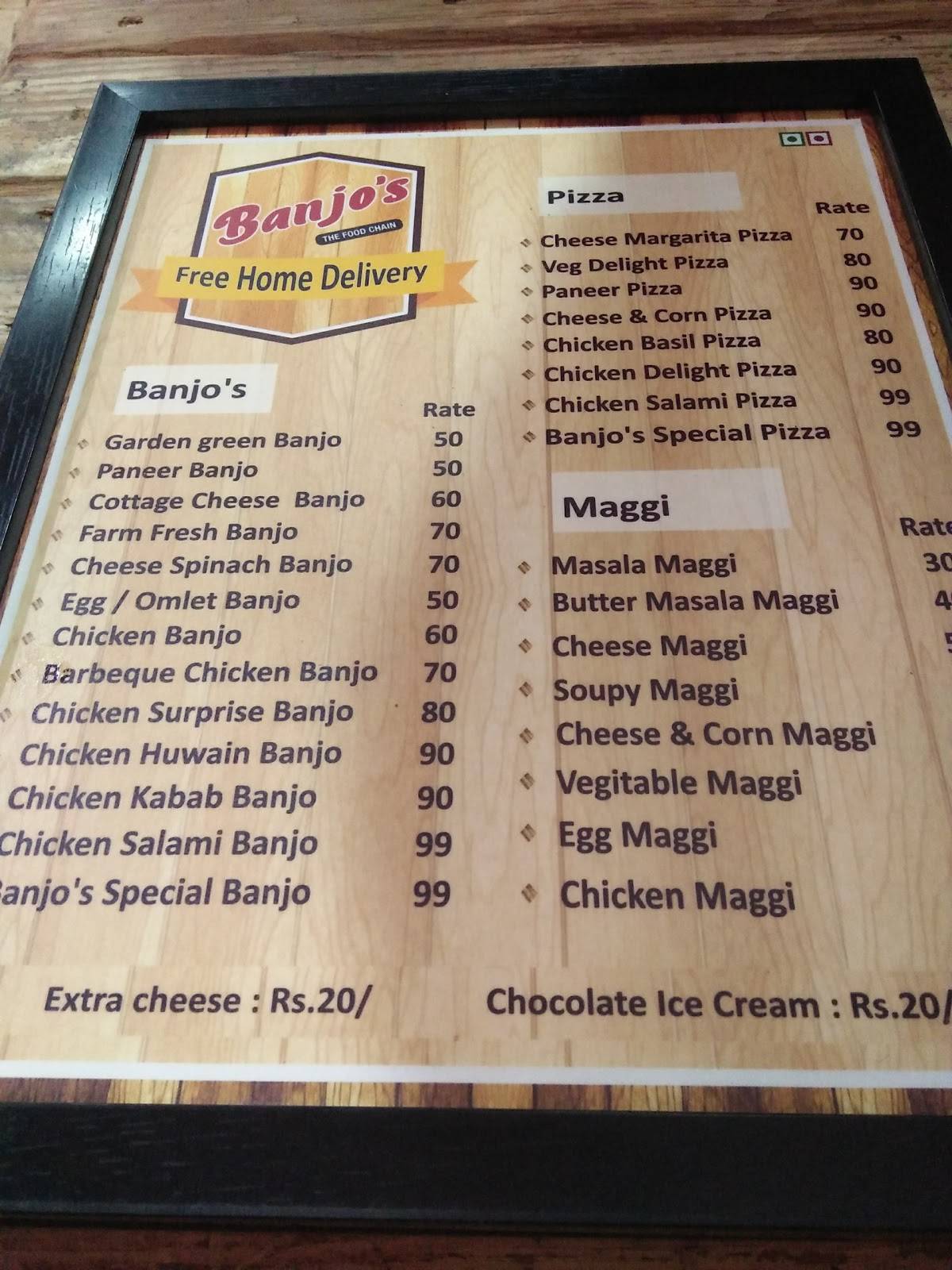 Menu at Banjo's The Food Chain Best fast food in nashik Pizza Burger ...