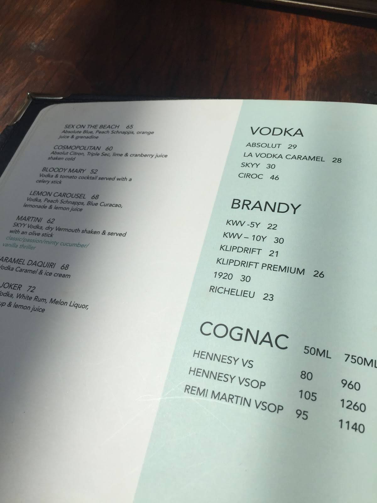 Menu at Baobab Cafe & Grill, Pretoria, Menlyn Shopping Centre