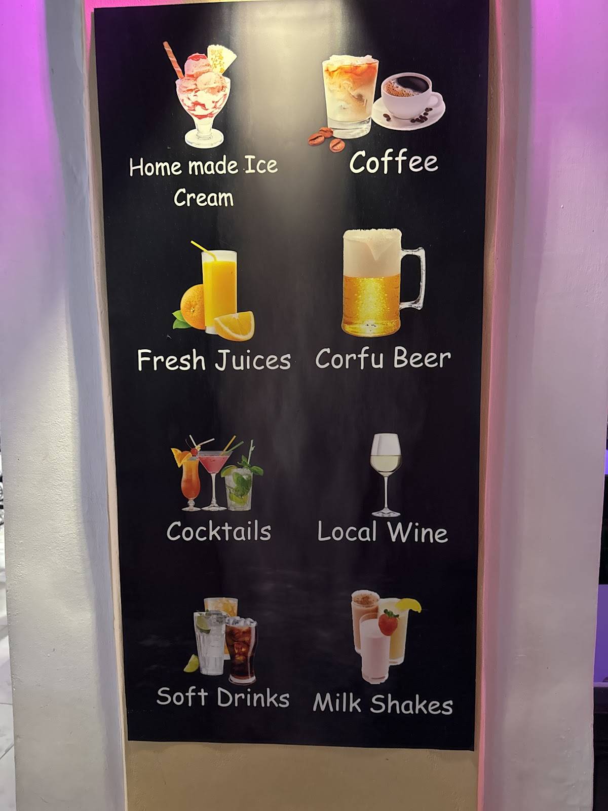 Menu at Cafe Bar Spilia, Corfu
