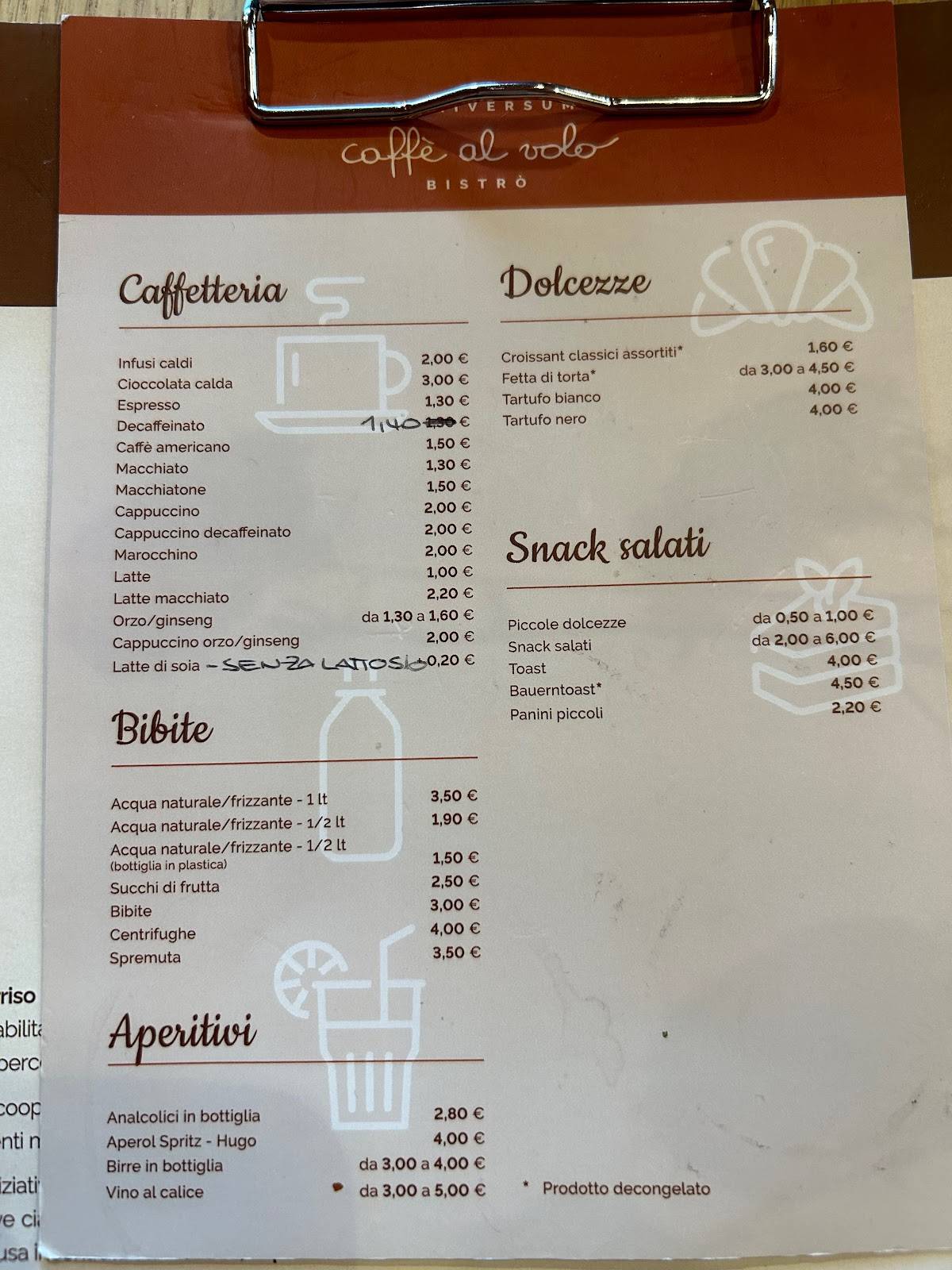 Speisekarte von Bistrò Caffè al Volo restaurant, Bozen
