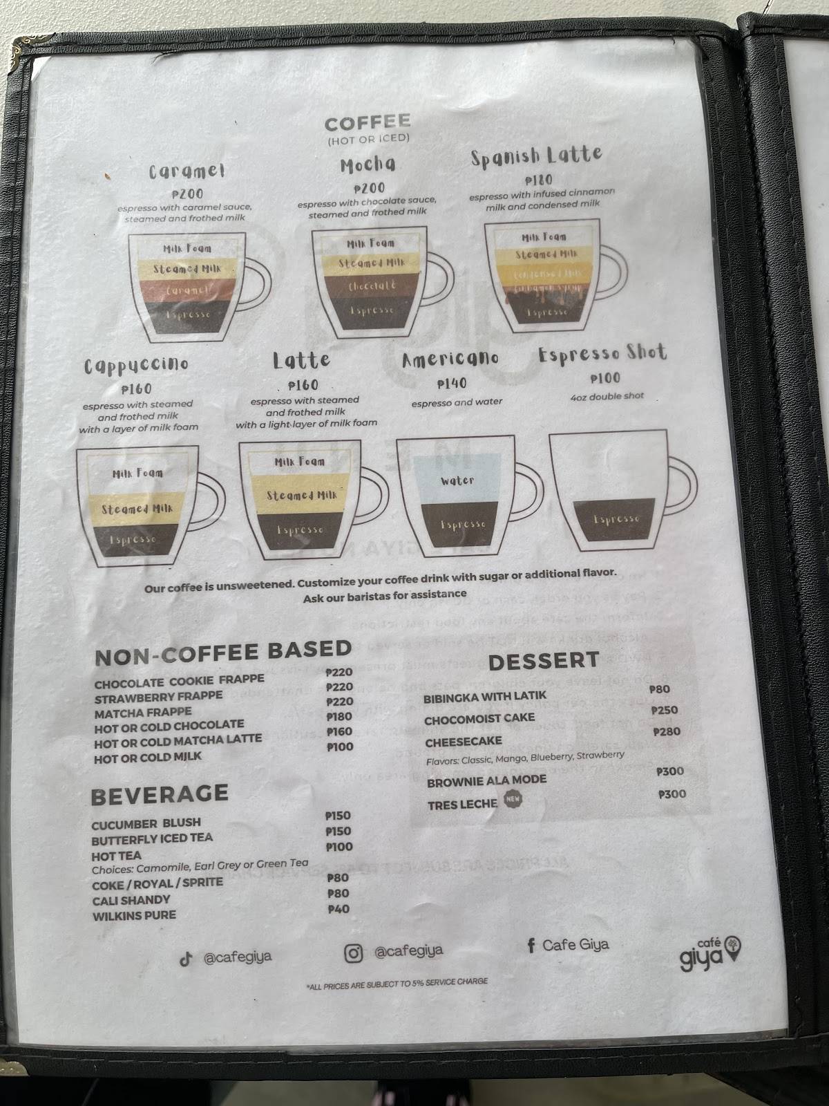 Menu at Cafe Giya, Angono