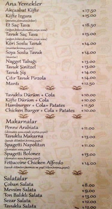 Menu at Cafe Mocha, Istanbul, Rıhtım Cad.