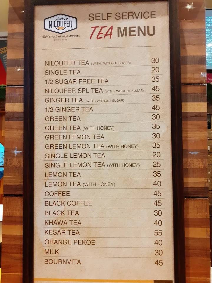 Menu at Cafe Niloufer Classic, Hyderabad, V.P