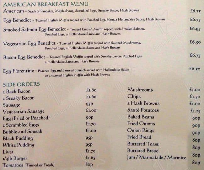 Menu at Café Paolo cafe, London, 1 The Vale