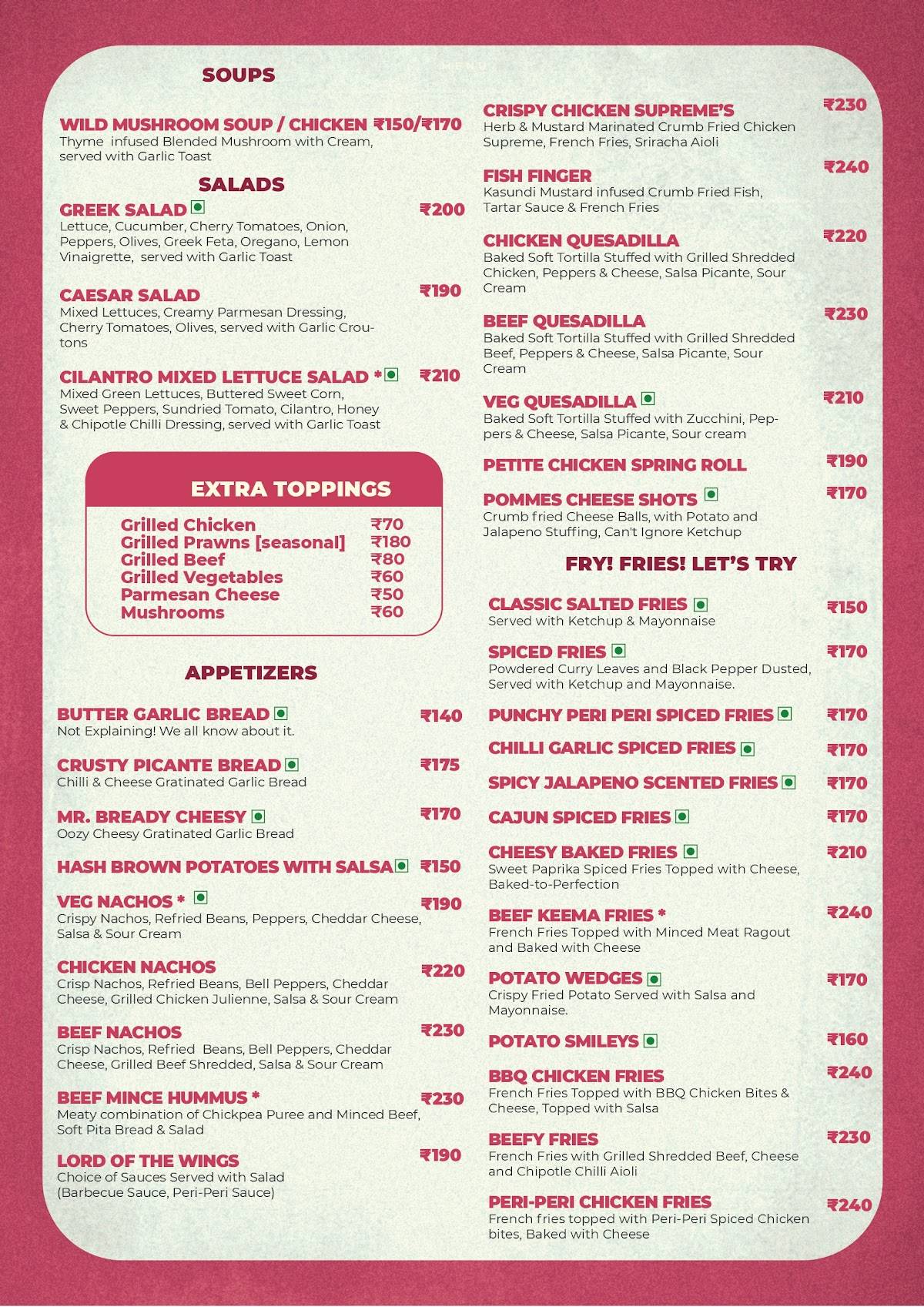 Menu at Cafficana Kozhikode, Kozhikode