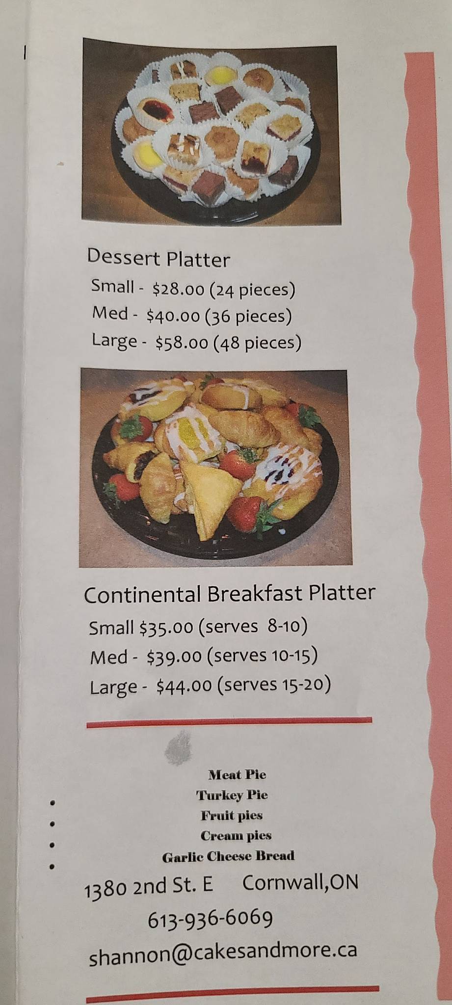 Menu at Cakes & More cafe, Cornwall