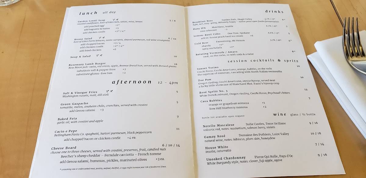 Menu at Camber Coffee cafe, Bellingham