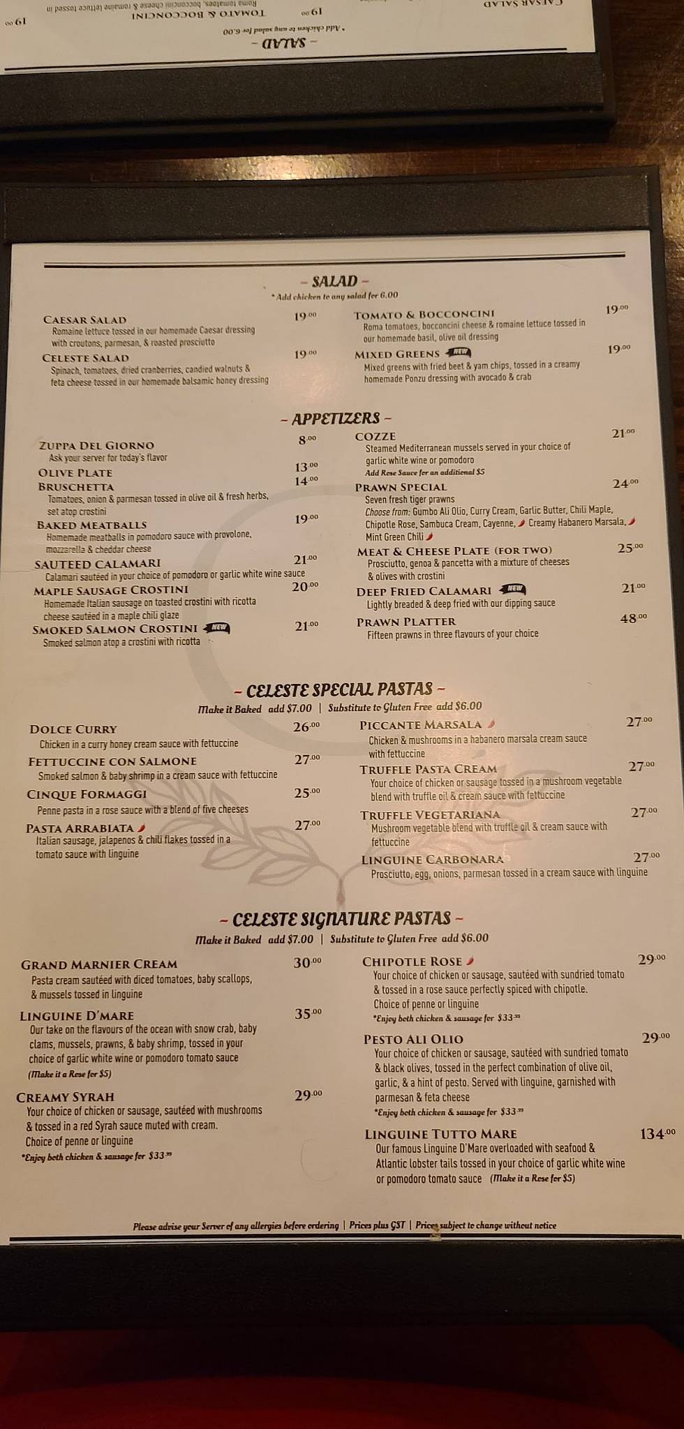 Menu at Cafe Celeste, Sherwood Park, 590 Baseline Rd