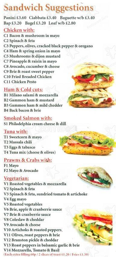 Menu at Coffee Etc cafe, London