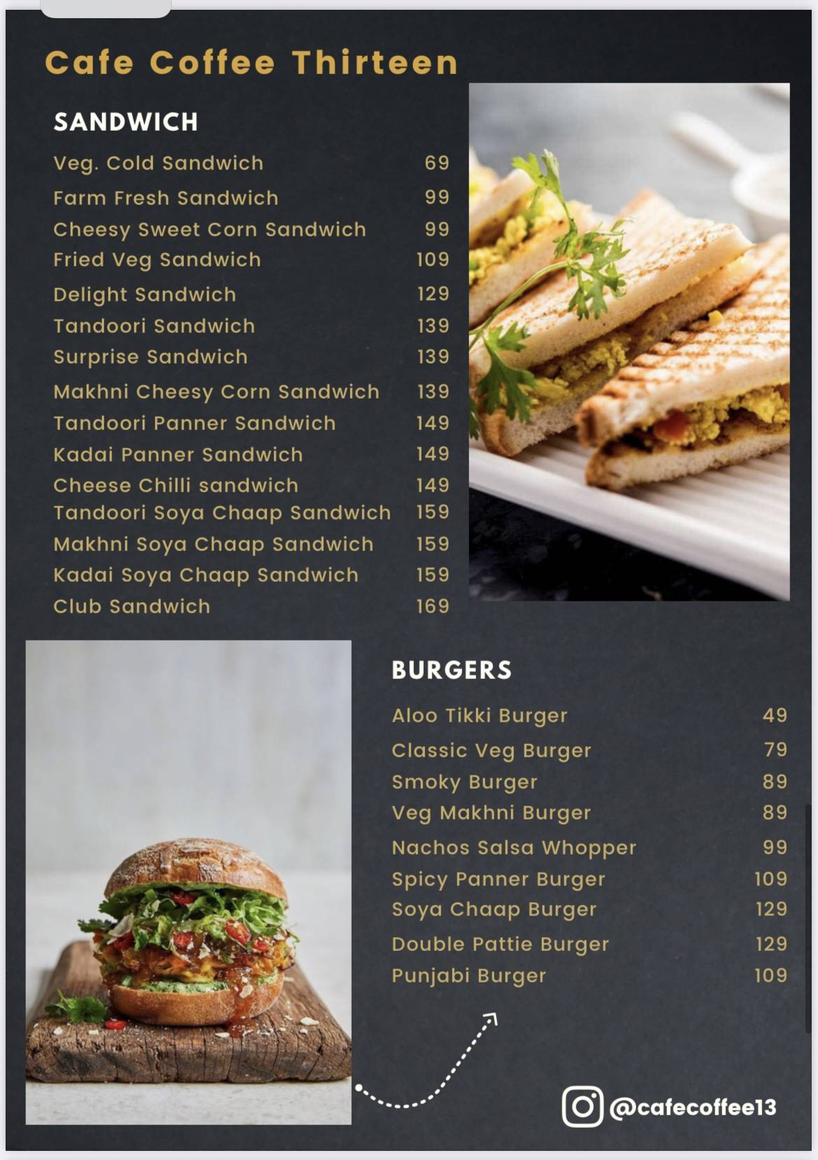Menu at Cafe Coffee thirteen, Sri Ganganagar