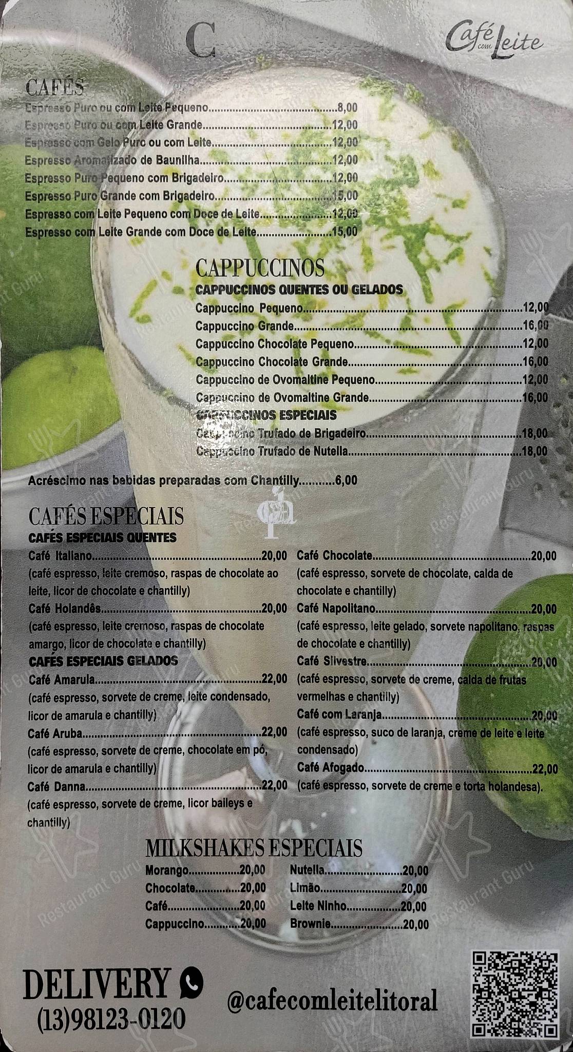 Menu em Café Com Leite, Praia Grande