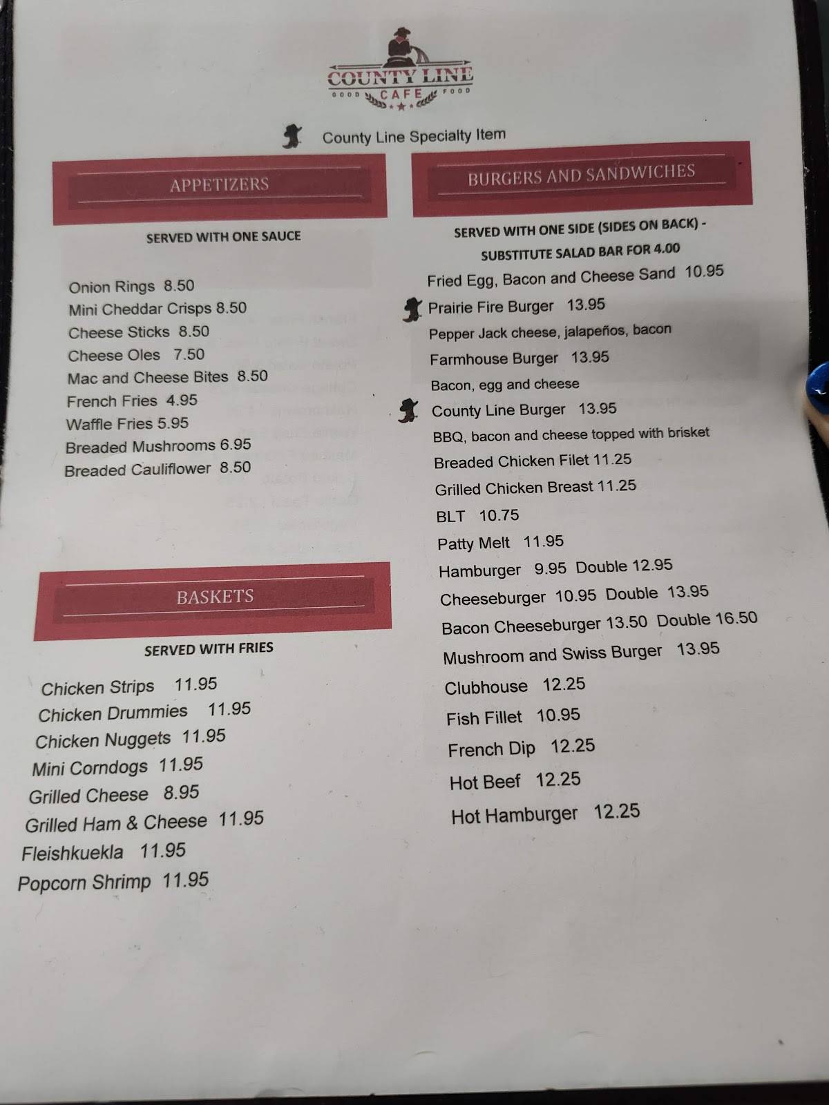 Menu at County Line Cafe, Wilton