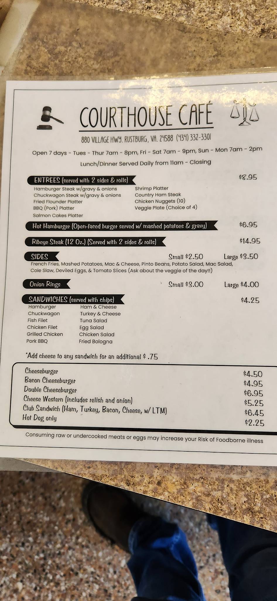 Menu at Courthouse Cafe, Rustburg
