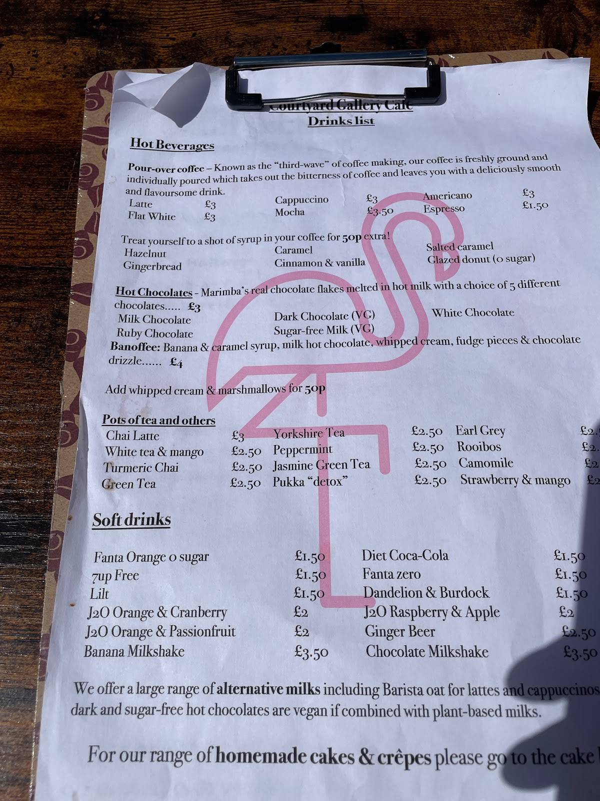 Menu at Courtyard Gallery Cafe, Ilminster