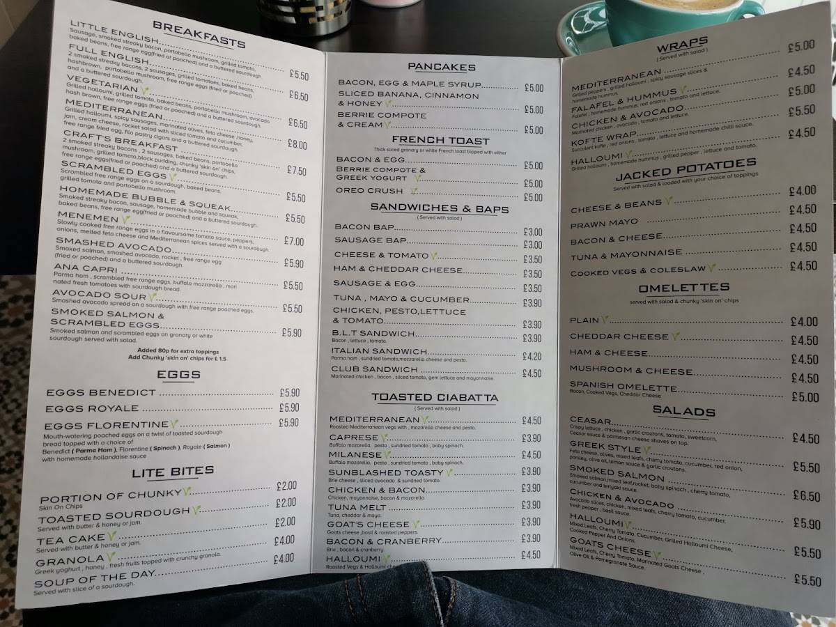 Menu at Craft Coffee House, Gosport
