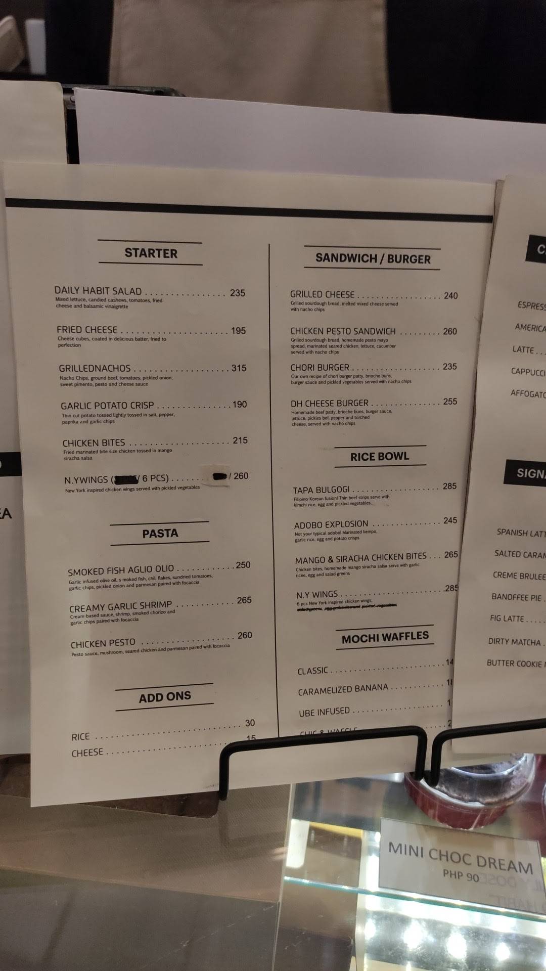 Carta de Daily Habit Cafe, Ciudad Quezon