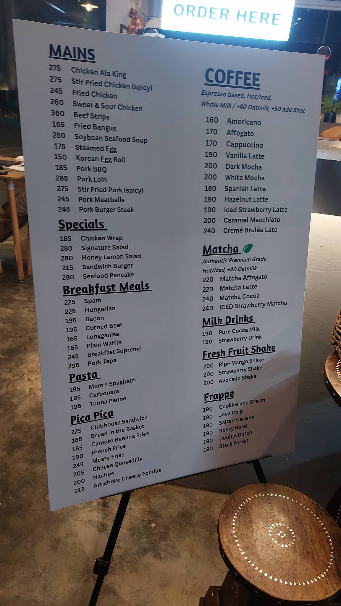 Carta de Daleachious Cafe - Ecoland Branch, Dávao