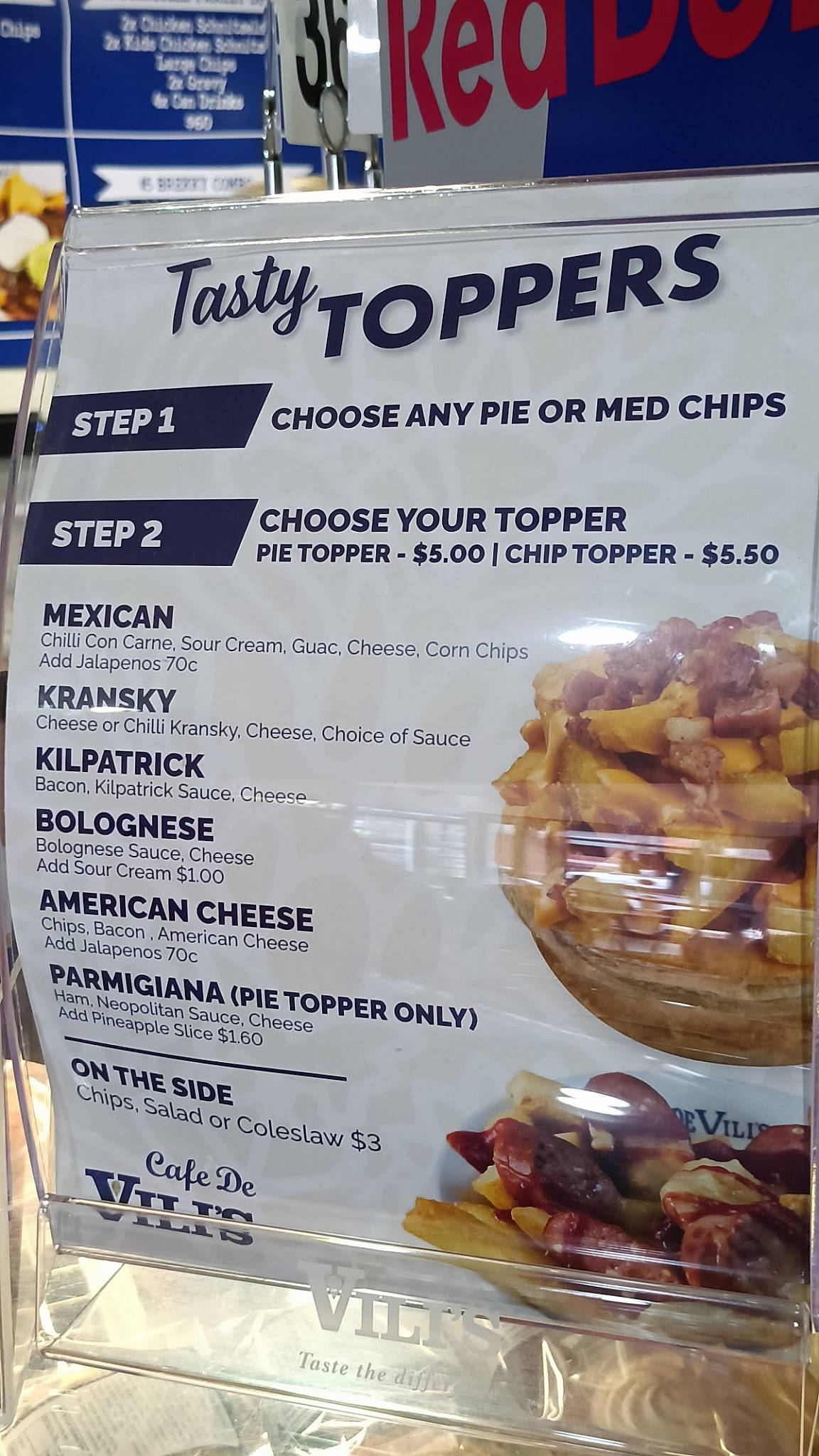 Menu at Café De Vili's cafe, Mile End South