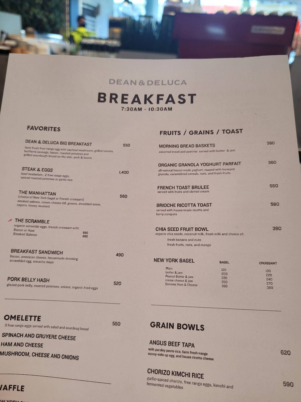 Menu at Dean and DeLuca Quezon City cafe, Quezon City