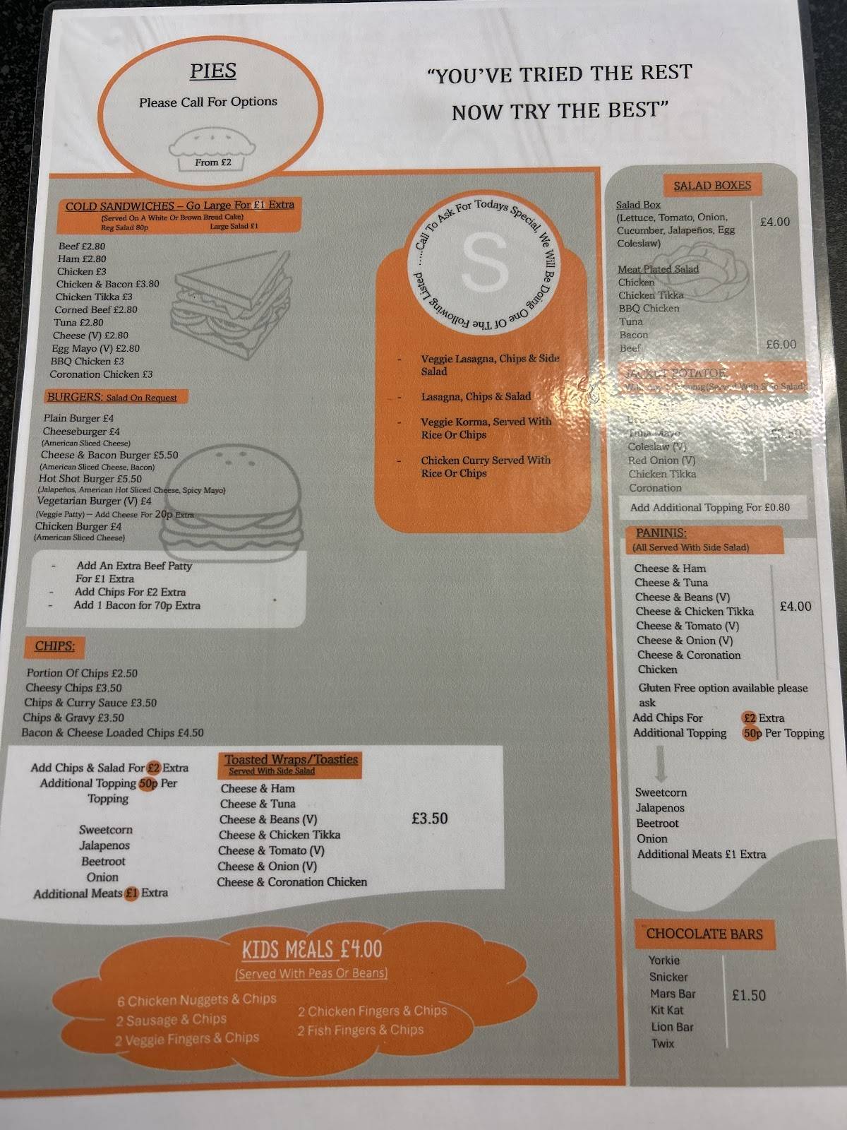 Menu at Delish Sandwich Shop cafe, Leeds