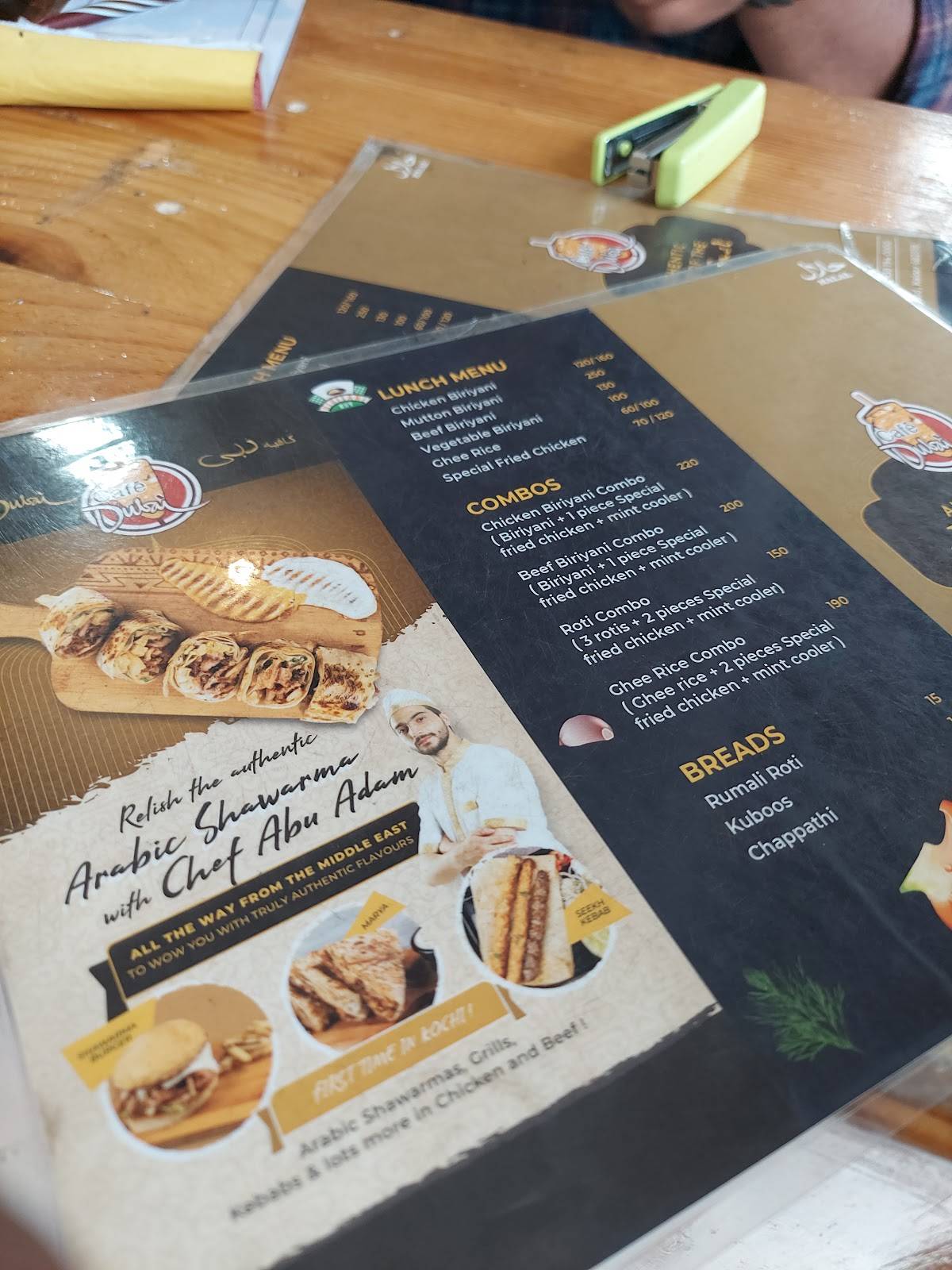 Menu at Cafe Dubai, Kochi, X8P2+PWG