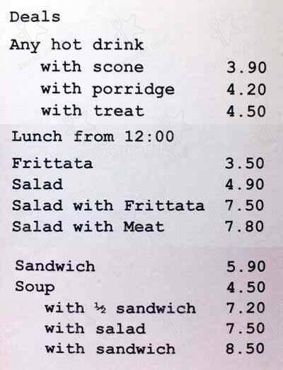 Menu at Emer's Kitchen cafe, Dublin, 102 Leeson Street Lower