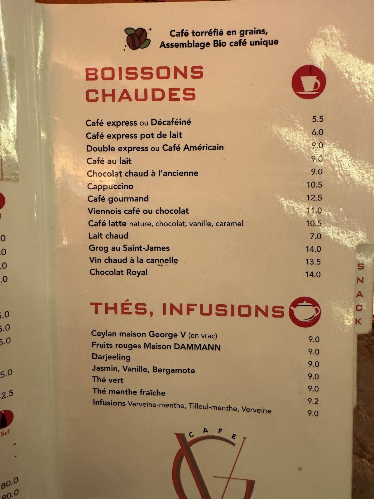 Menu at Café George V, Paris
