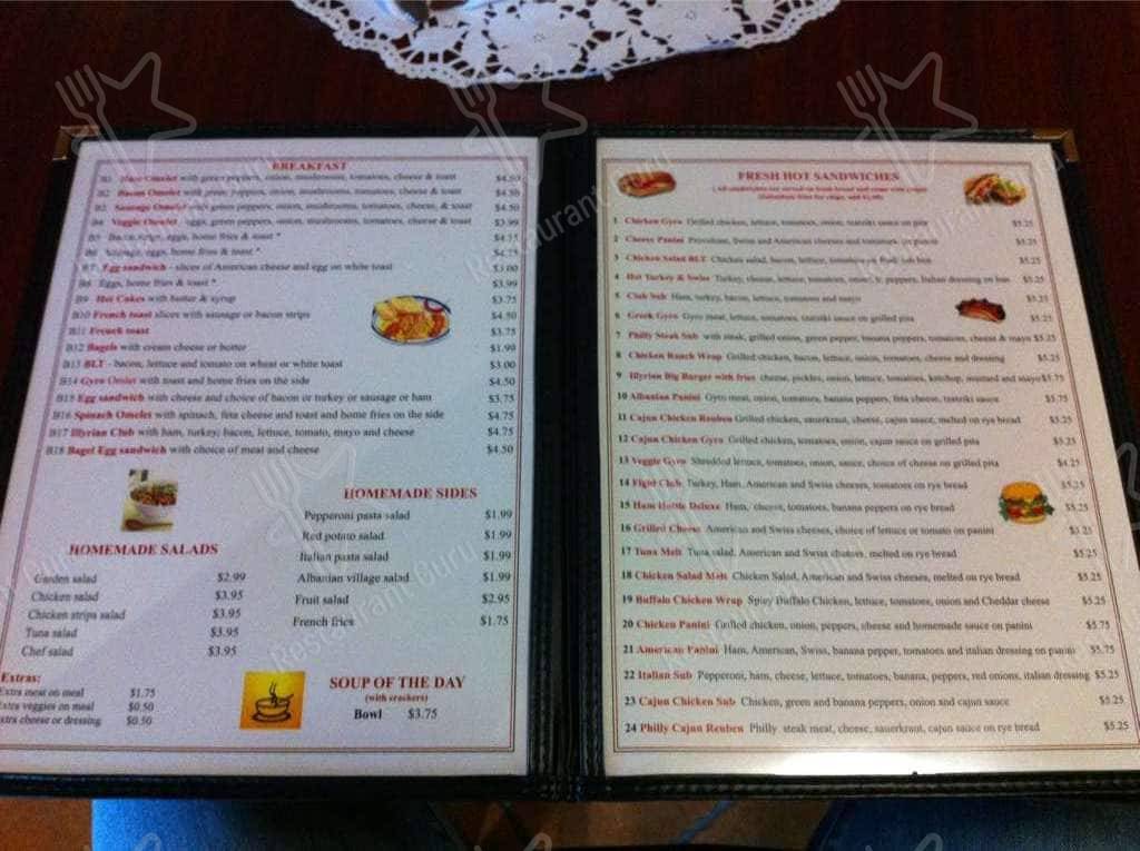 Menu at Cafe Illyria, Columbus