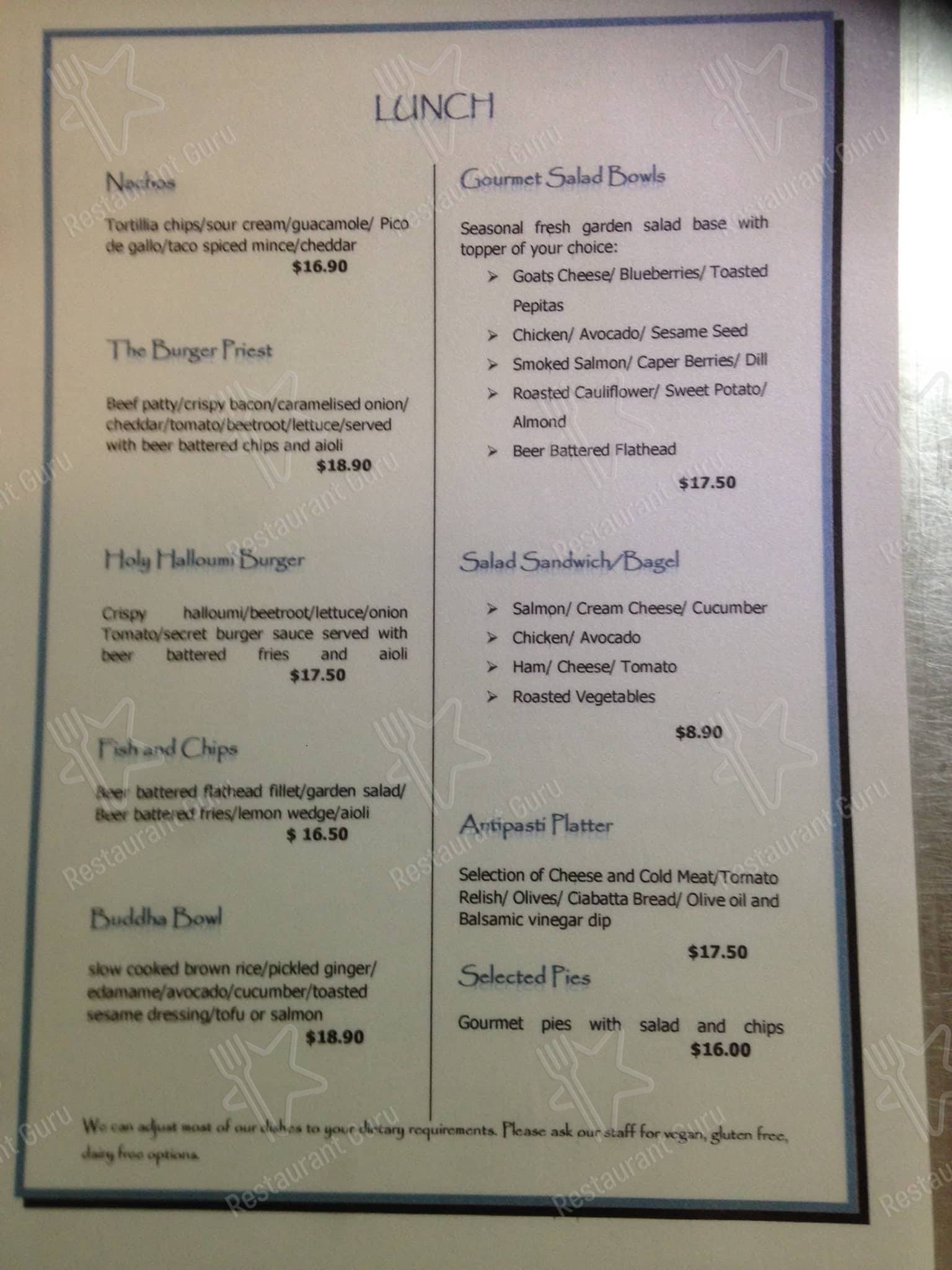 Menu at Cafe In The Mountains, Mount Nebo