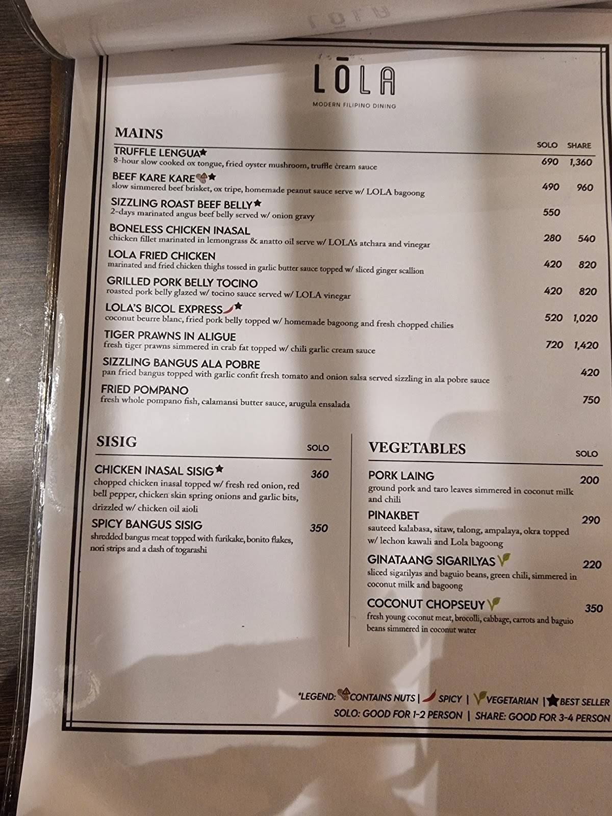 Menu at LOLA Cafe - Mabini, San Juan