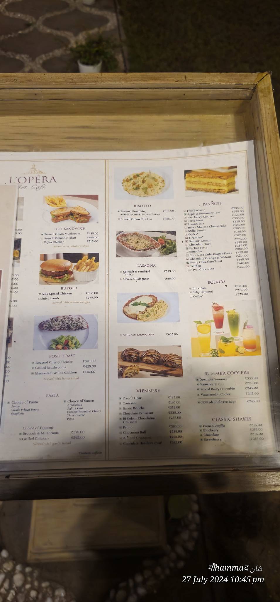 Menu at L'Opéra Bikaner House, New Delhi, Pandara Flats