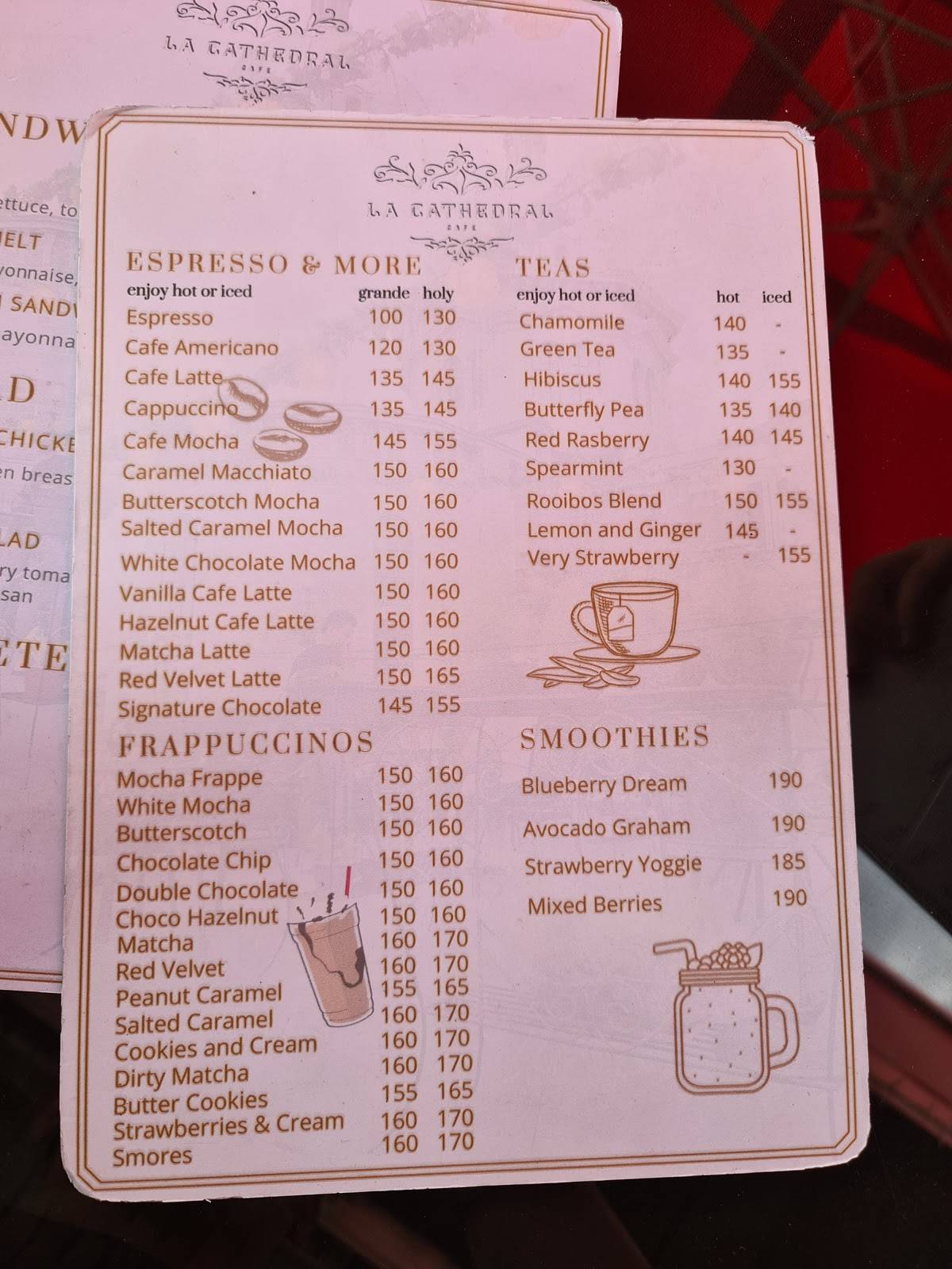 Menu at La Cathedral Cafe, Manila