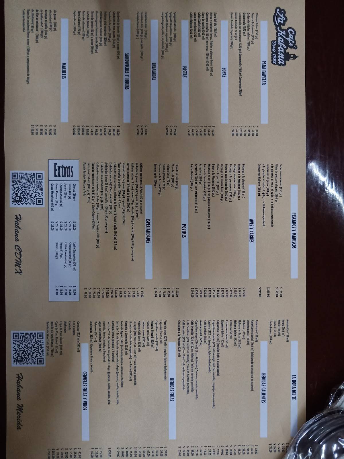 Carta de Café La Habana, Ciudad de México, Calle Isabel La Catolica 146 ...