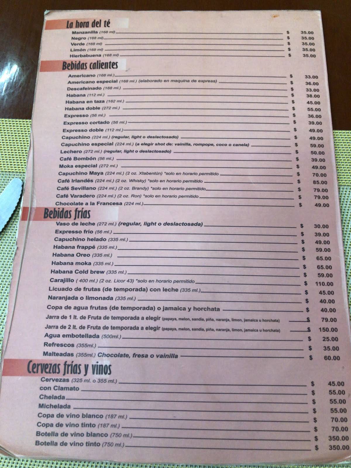 Carta de Café La Habana, Ciudad de México, Calle Isabel La Catolica 146 ...
