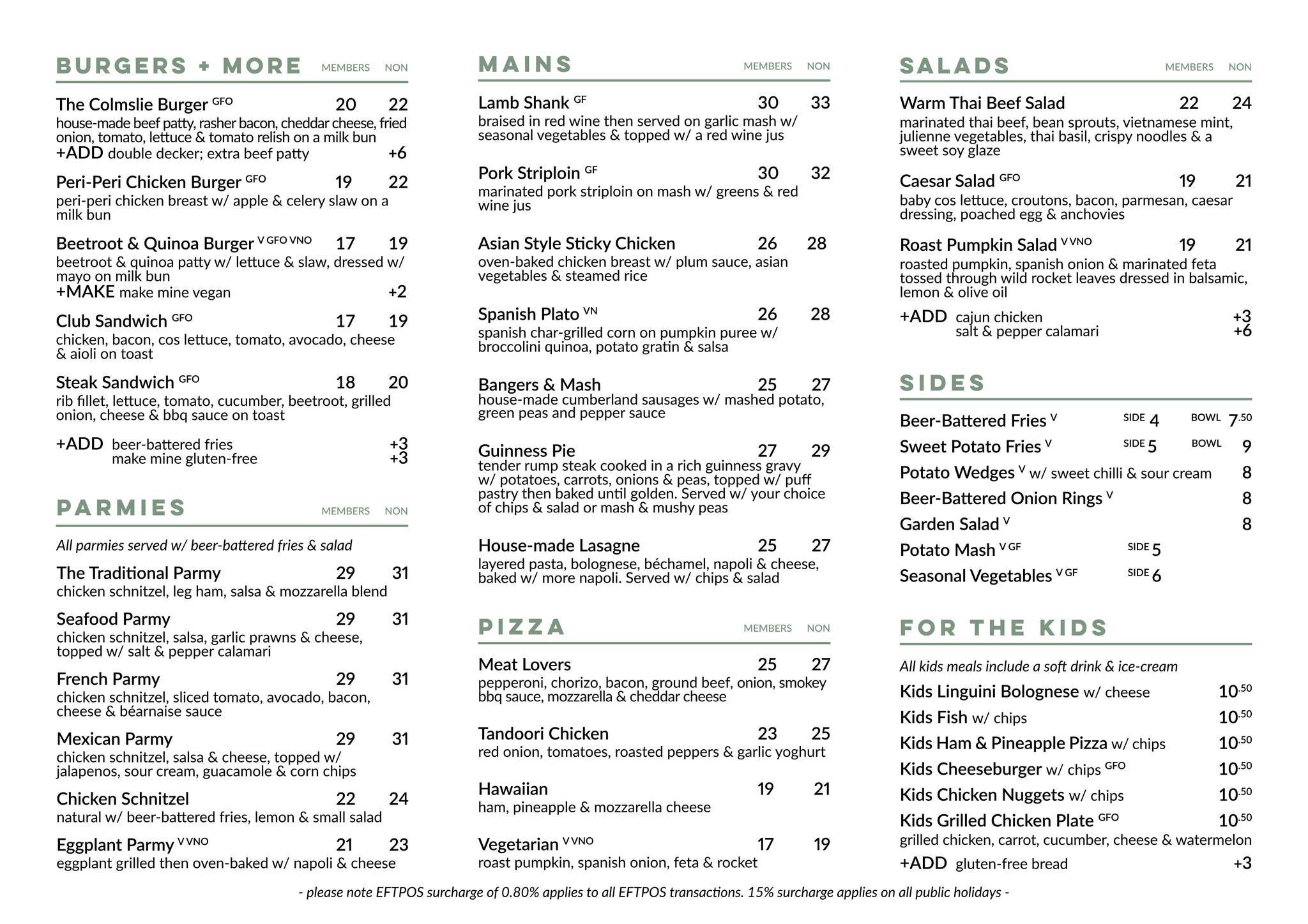 Menu at The Colmslie Hotel pub & bar, Morningside