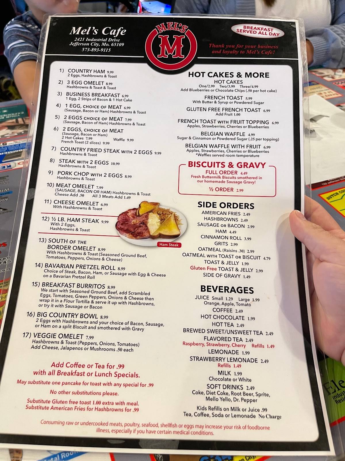 Menu at MEL'S. cafe, Jefferson City