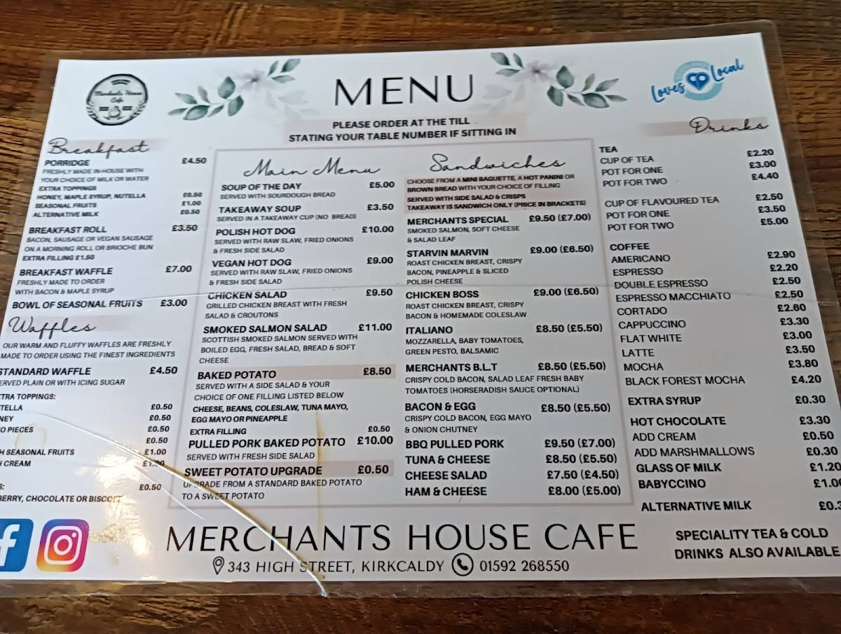 Menu at Merchants House Cafe, Kirkcaldy