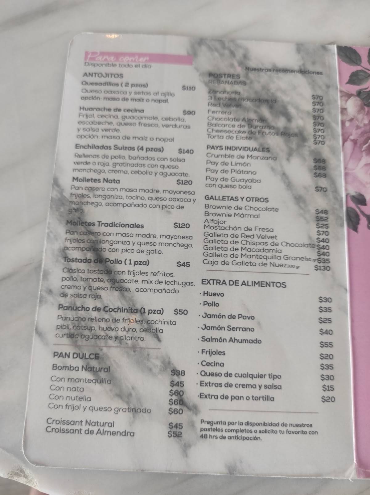 Carta de NATA CAFETERÍA Palmeras, Veracruz
