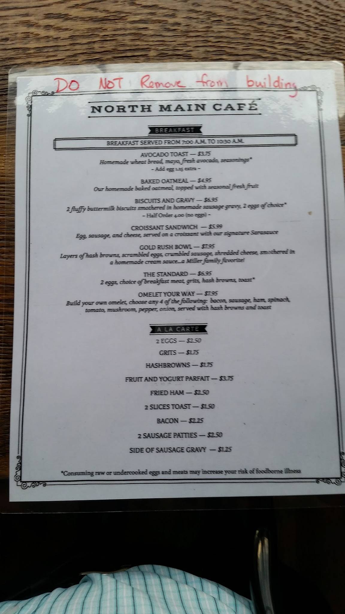 Menu at North Main Café cafe, Mount Vernon