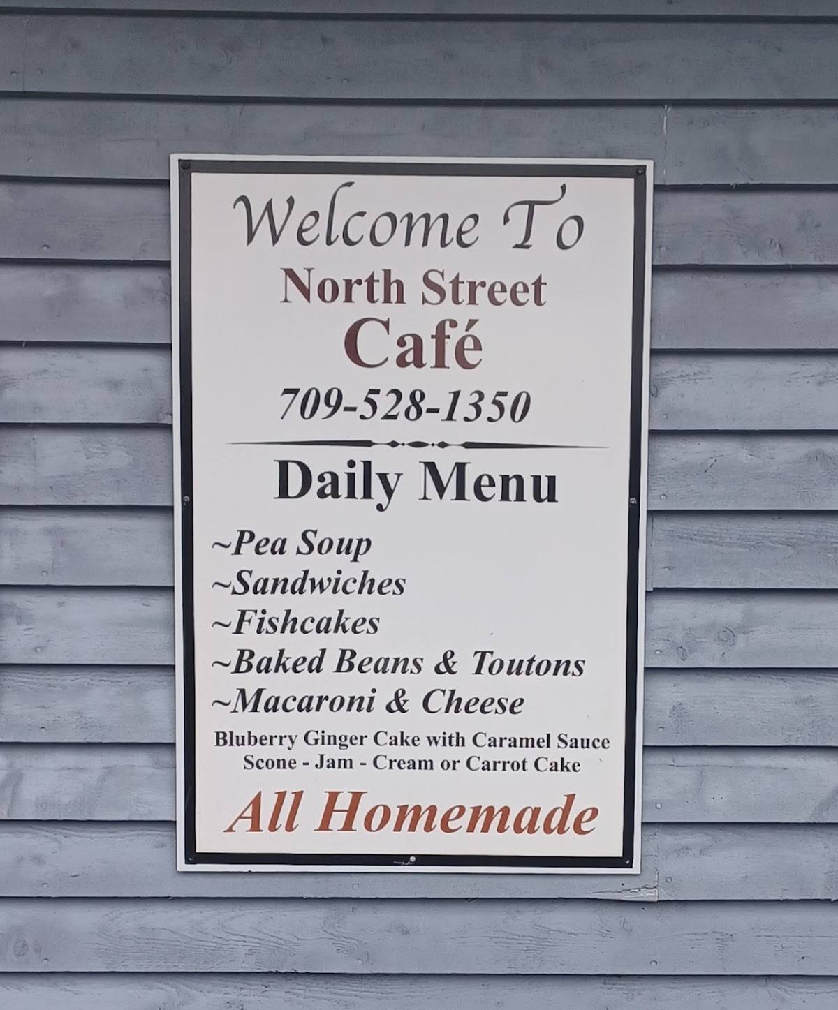 Menu at North Street Cafe, Brigus, North St