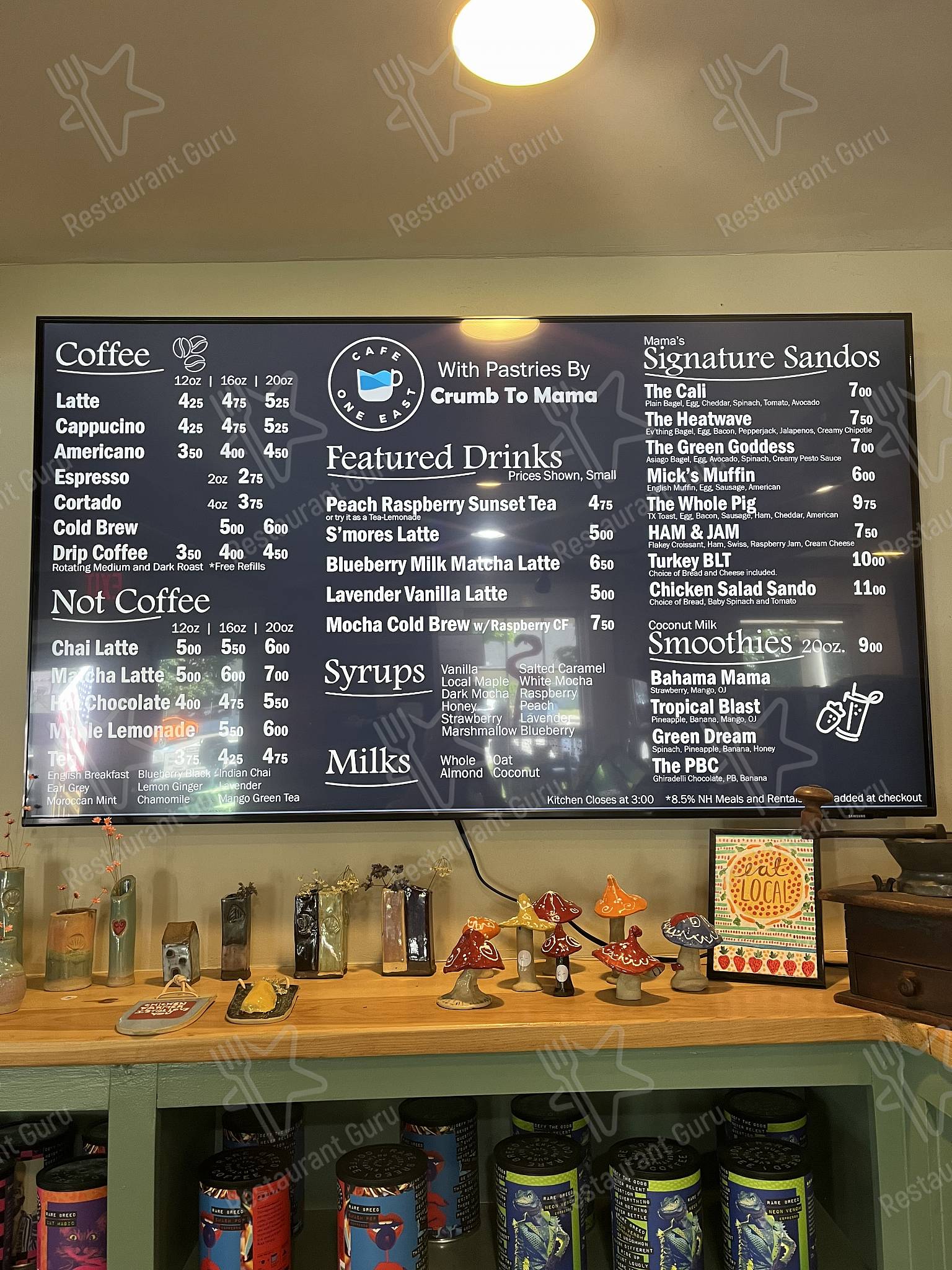 Menu at Cafe One East, Warner