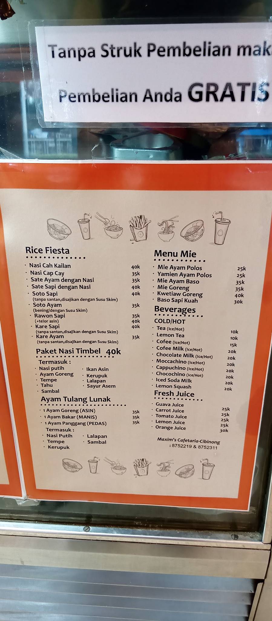 Menu at PT. Maxim's International Bakery & Cafetaria, Cilangkap